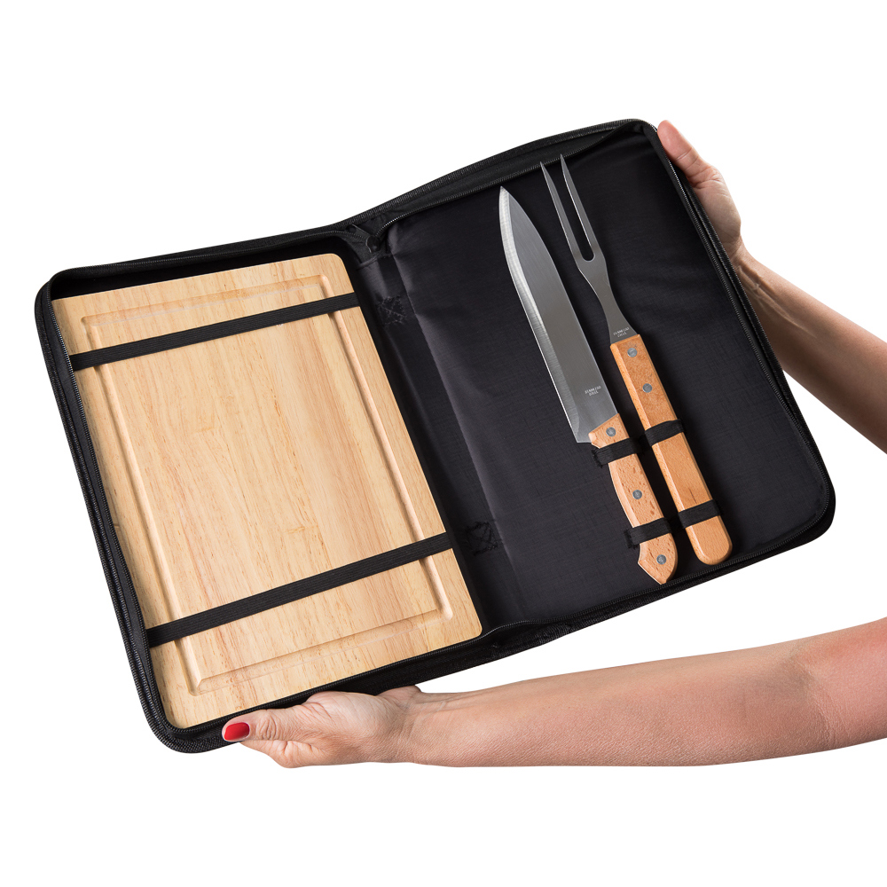 Tábua De Bambu E Talheres De Inox Para Churrasco Premium | Metalnox Brindes